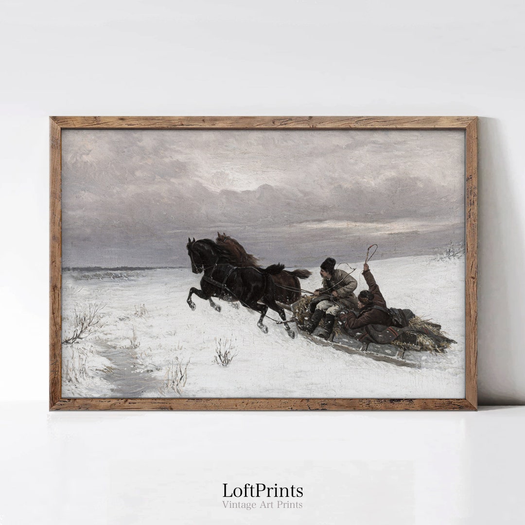 Vintage Winter Sleigh Ride Wall Art Country Christmas - Etsy