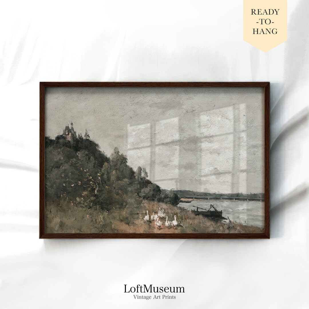 Vintage Riverside Wall Art Gooses Painting Farmhouse Decor Pasture ...