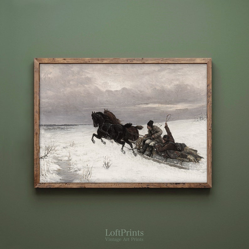 Vintage Winter Sleigh Ride Wall Art Country Christmas - Etsy