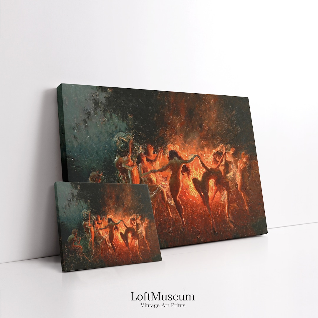 VINTAGE ART CANVAS - Nymphs Fire Dance Painting - Etsy