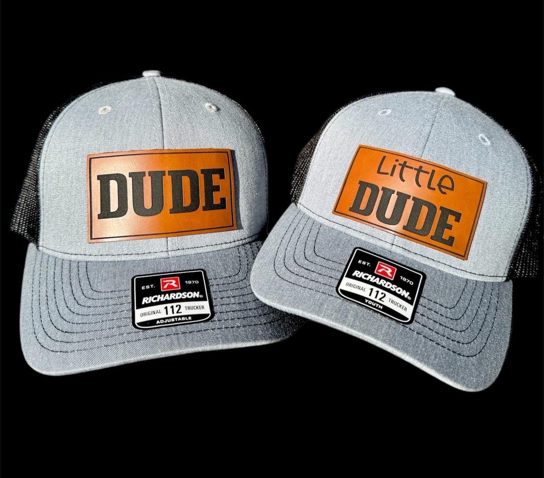 Trucker Style Hat Dude & Little Dude Matching Hats, Leather Patch ...