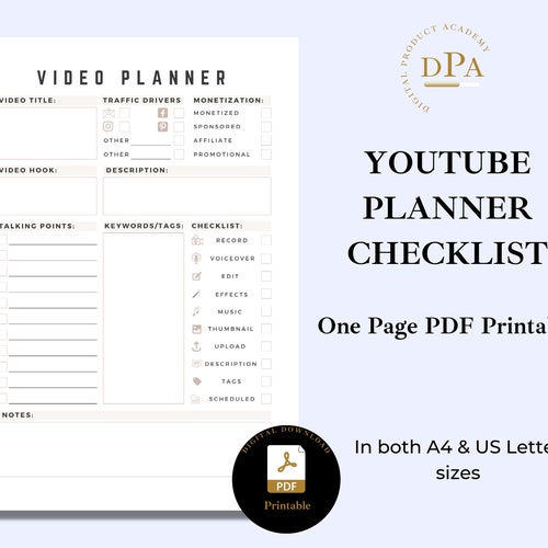 Youtube Video Planner Youtube Channel Planner Social Media - Etsy