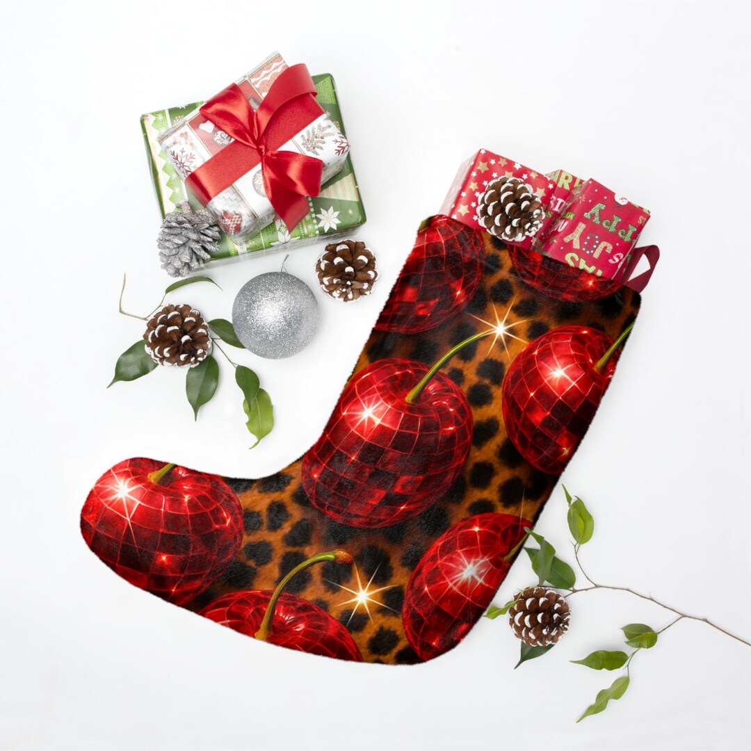 Disco Cherry Cheetah Christmas Stocking - Holiday Decor, Unique Gift ...