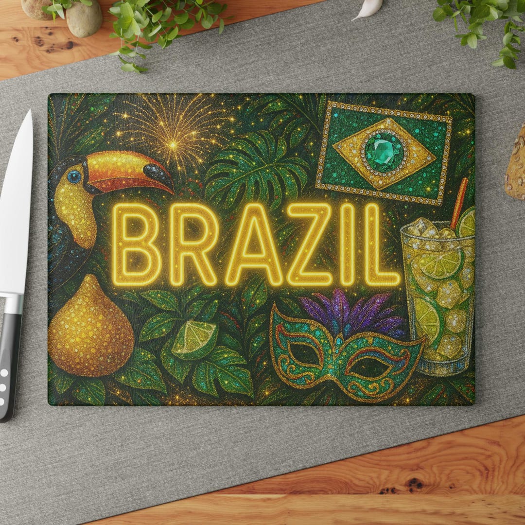 Brazilian-inspired Glass Cutting Board, Tropical Kitchen Decor, Gift ...