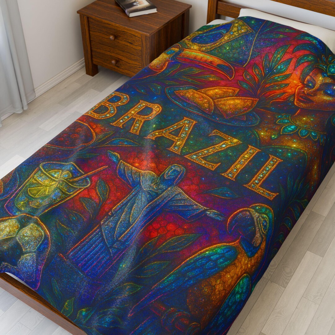Brazilian-inspired Velveteen Plush Blanket, Cozy Travel Throw, Home ...