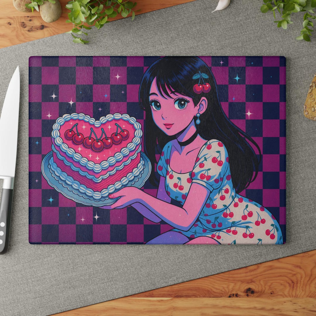 Anime Heart Cake Cutting Board, Art Kitchen Decor, Gift for Bakers ...