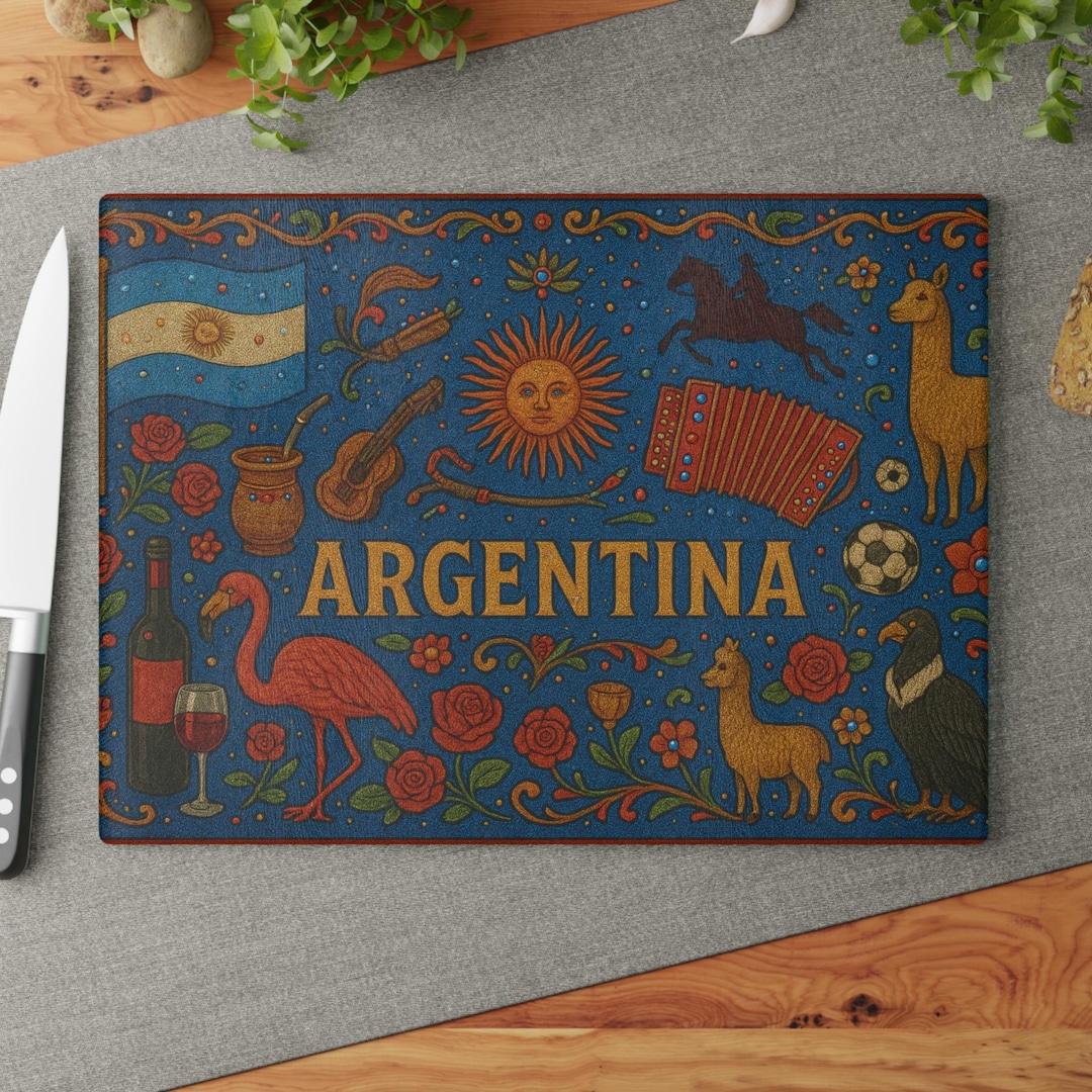 Vibrant Argentina-themed Glass Cutting Board | Decorative Kitchen Art ...