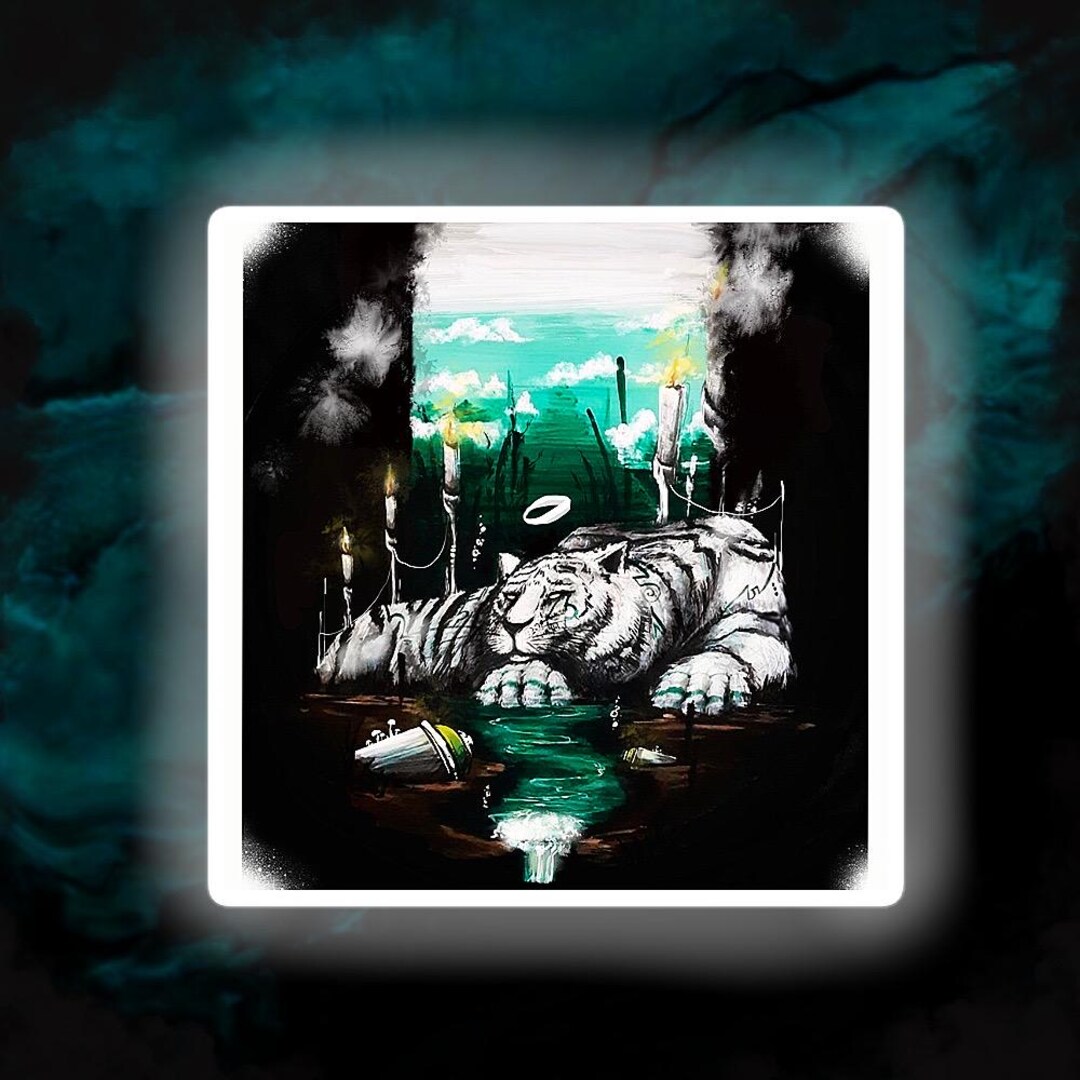 Sticker || Bengal White Tiger Laying Down W/ Halo Pyramid Sleeping ...