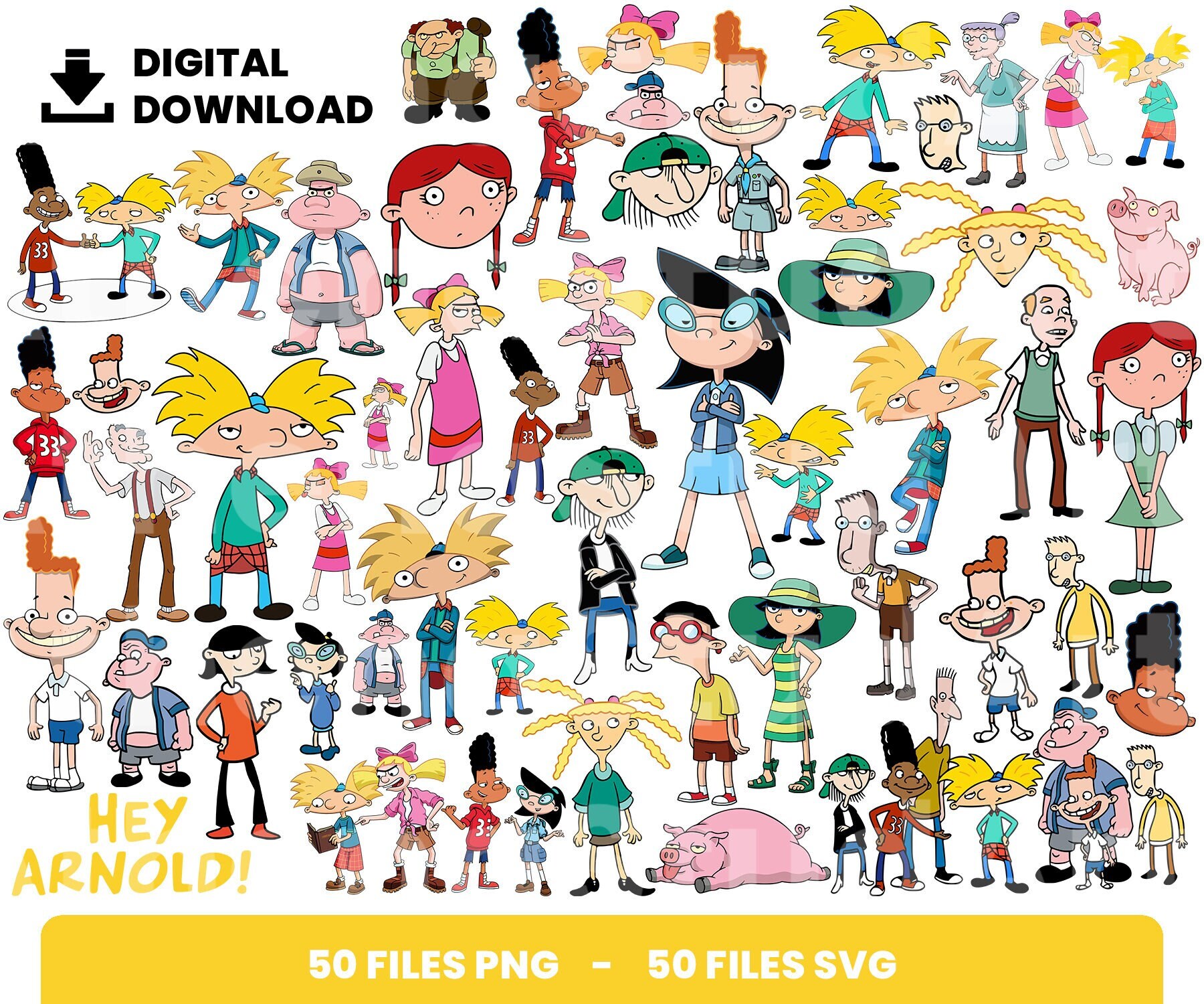 50 Clipart Bundle Layered Svg Hey Arnold Svg Arnold Etsy México