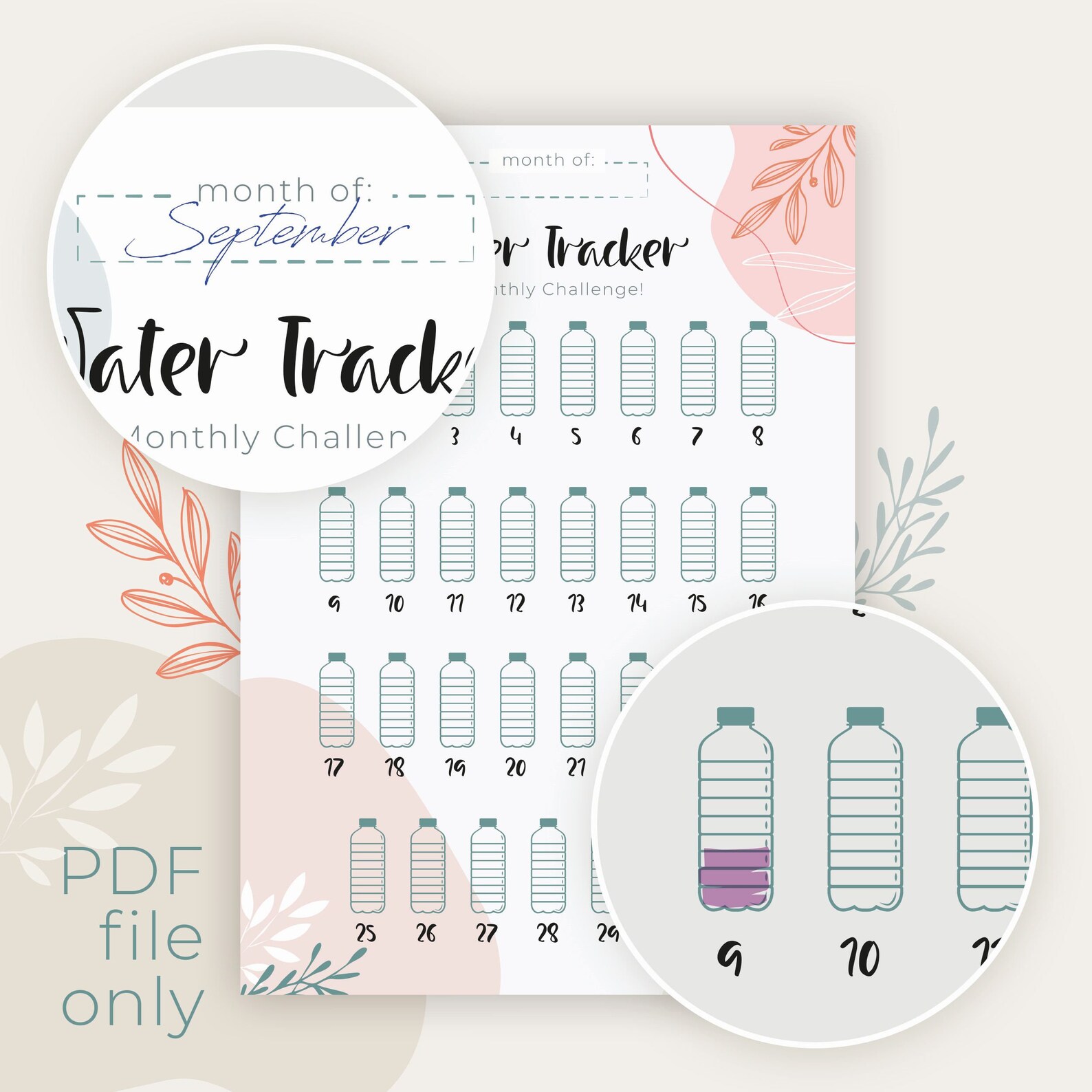 Monthly Water Intake Tracker 8 Cups Digital Planner Water - Etsy