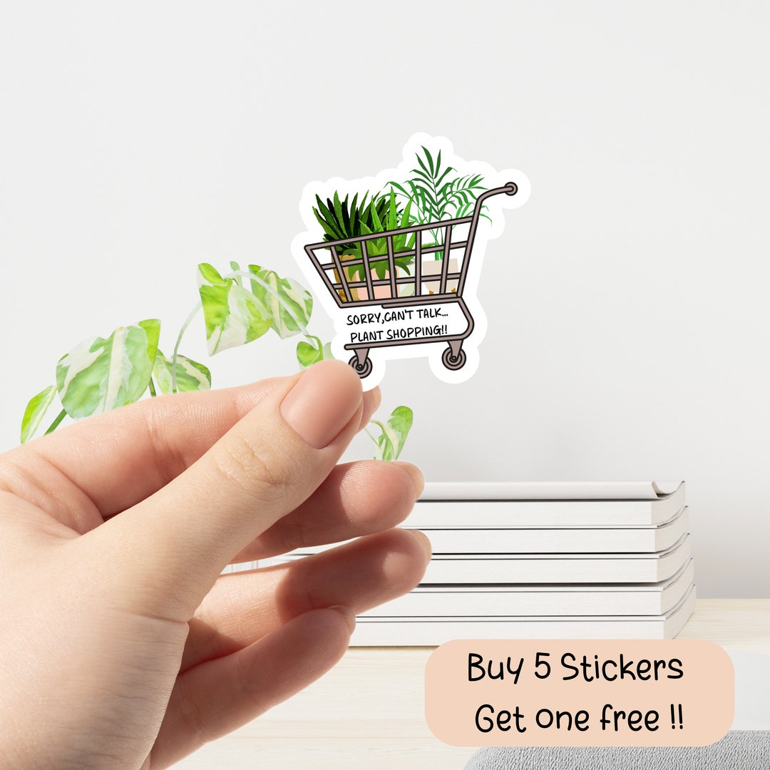 Plant Shopping Cart Sticker, Vinyl Die Cut Sticker, Houseplant Sticker ...
