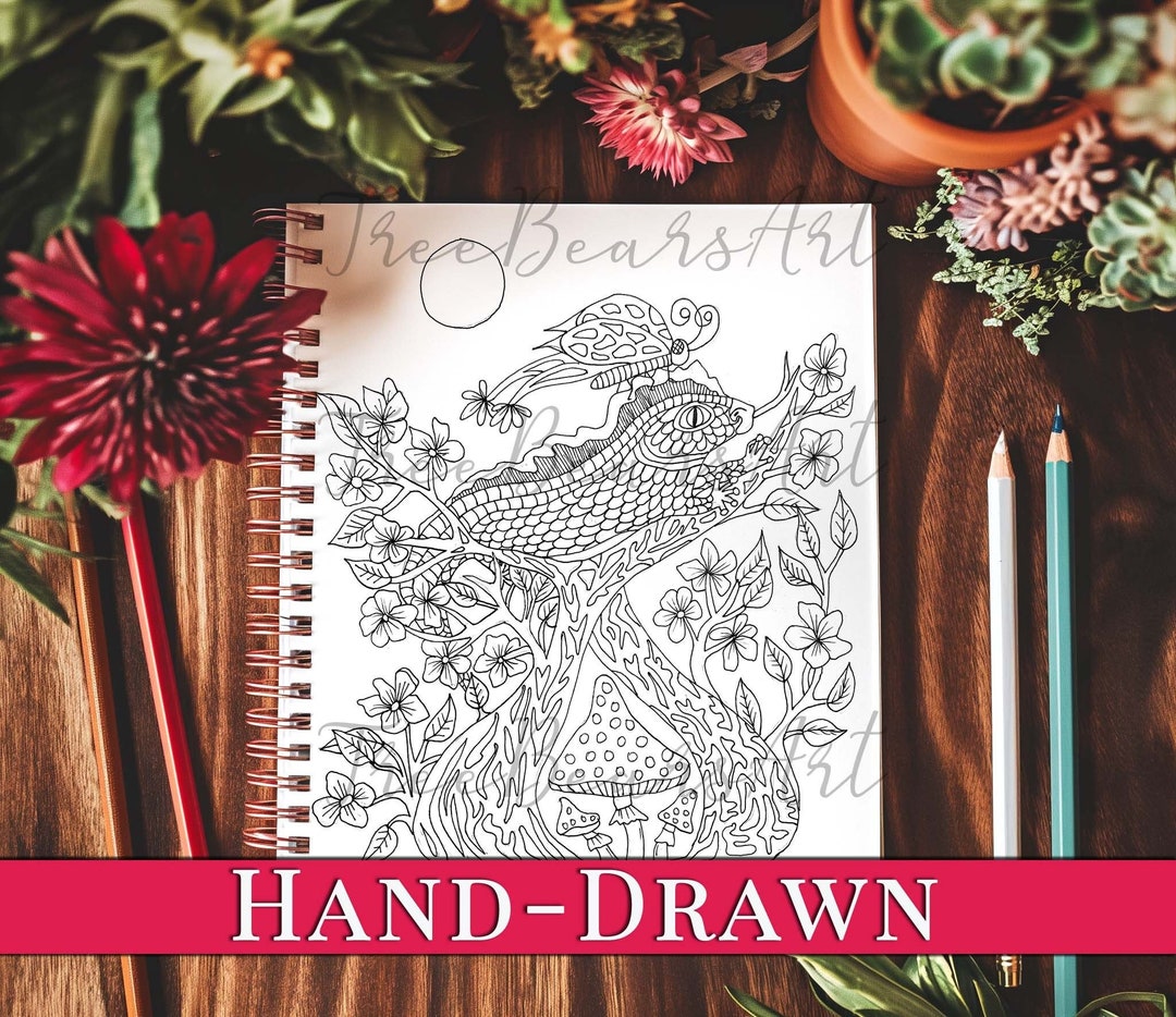 Liam & the Flowing Tree Lizard HAND-DRAWN Coloring Page for Adult ...