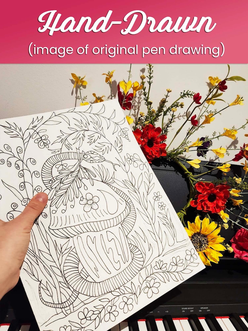 Slither the Snake in Enchanted Woodland HAND-DRAWN Coloring Page for ...