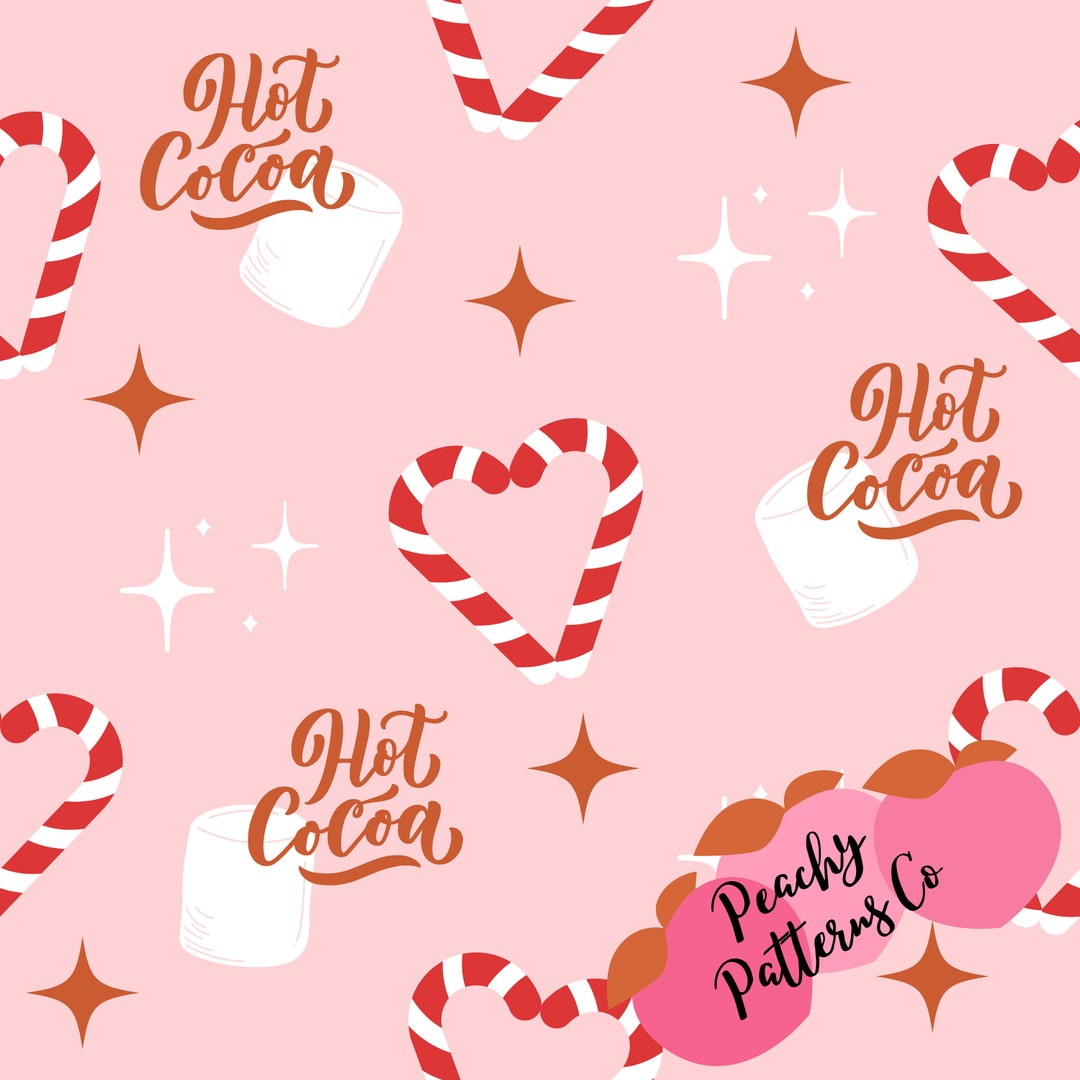 Hot Cocoa Candy Cane Retro Seamless Design, Fabric Seamless Design ...