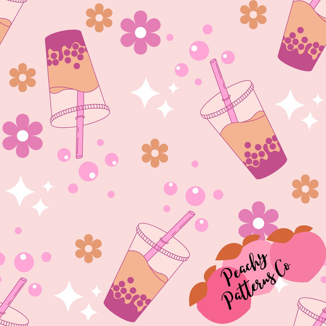Boba Cute Fruit Seamless Design, Fabric Seamless Design, Bubble Tea ...