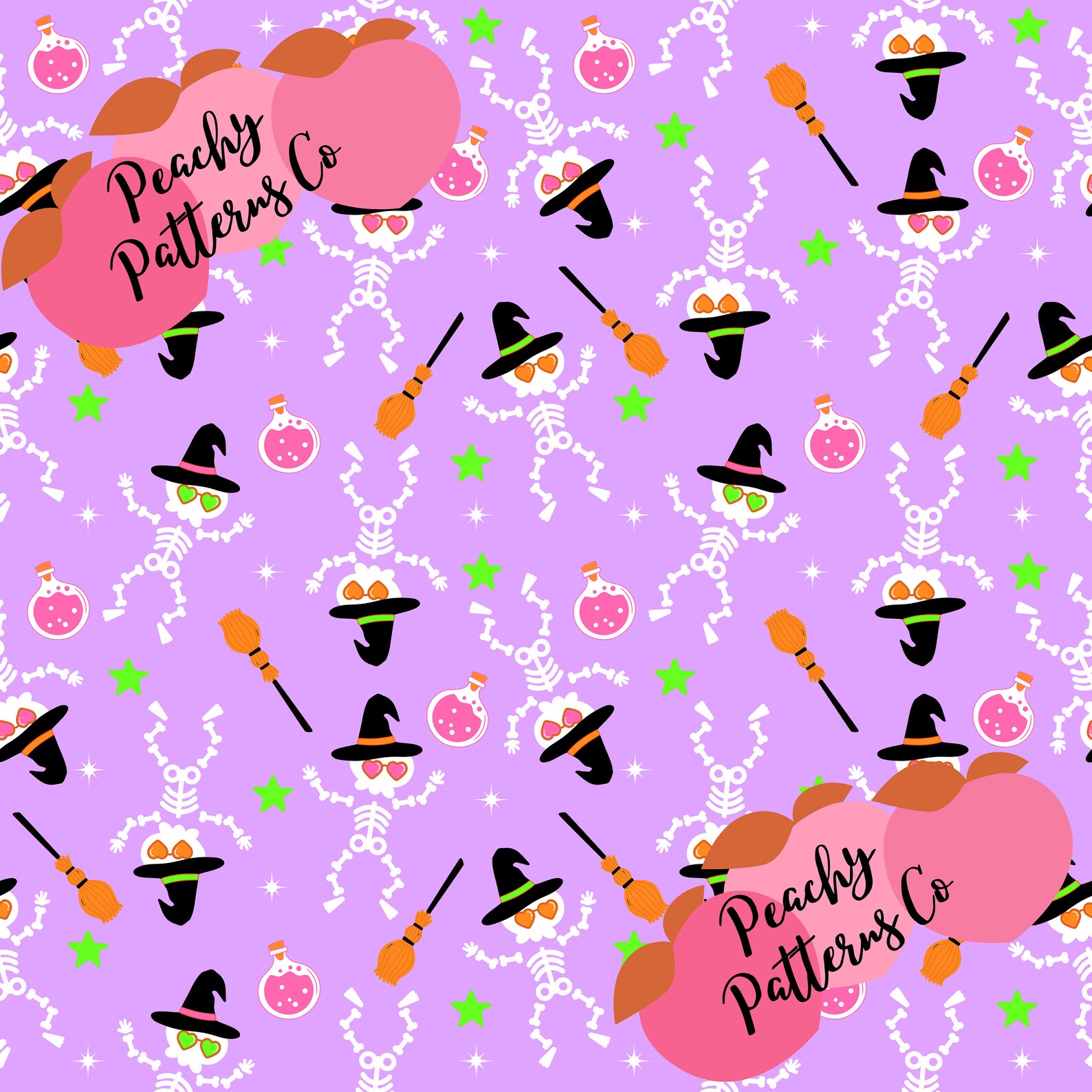 Skeleton Witch Seamless Design, Fabric Seamless Design, Witch Fabric ...
