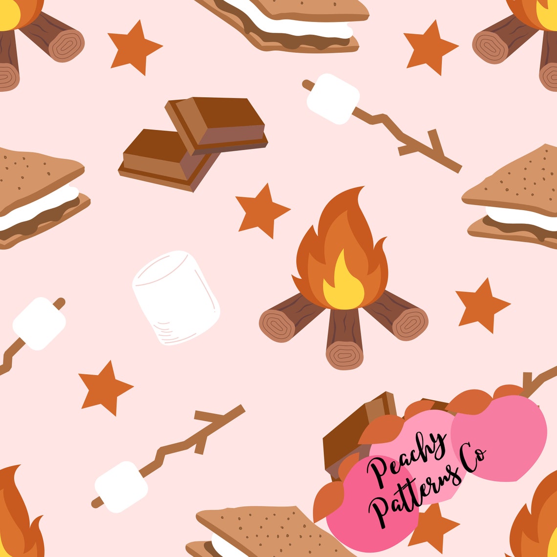Fall Smores Fabric Seamless Design, Fabric Seamless Design, Witch ...