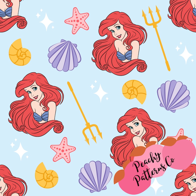 Ariel Mermaid Seamless Design, Fabric Seamless Design, Mickey Fabric ...