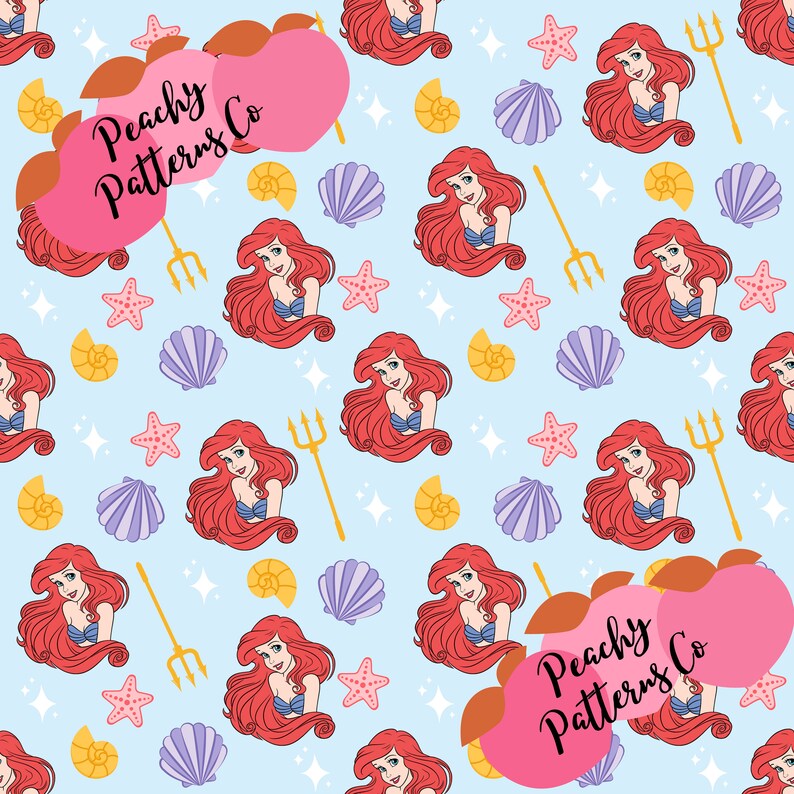 Ariel Mermaid Seamless Design, Fabric Seamless Design, Mickey Fabric ...