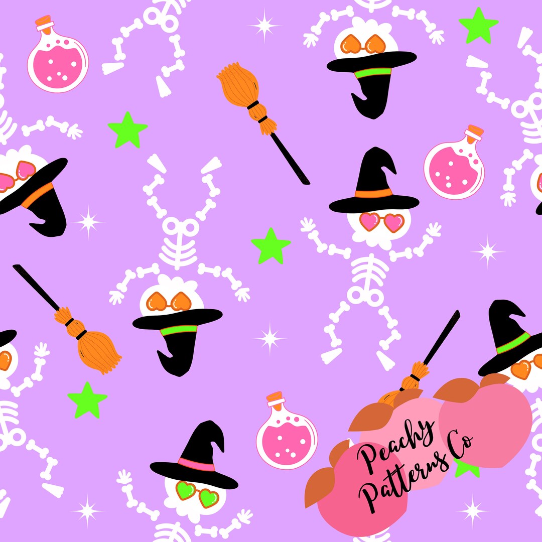 Skeleton Witch Seamless Design, Fabric Seamless Design, Witch Fabric ...