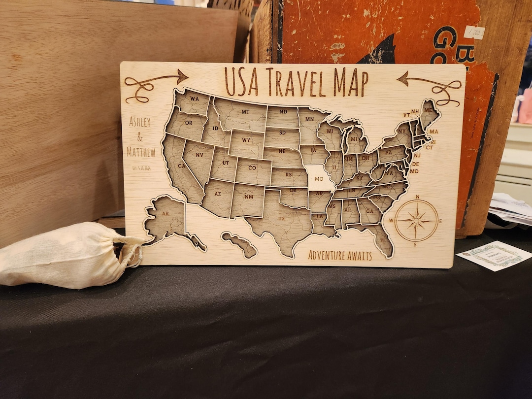 Personalized USA Travel Map – Custom Wooden Travel Tracker With 50 ...