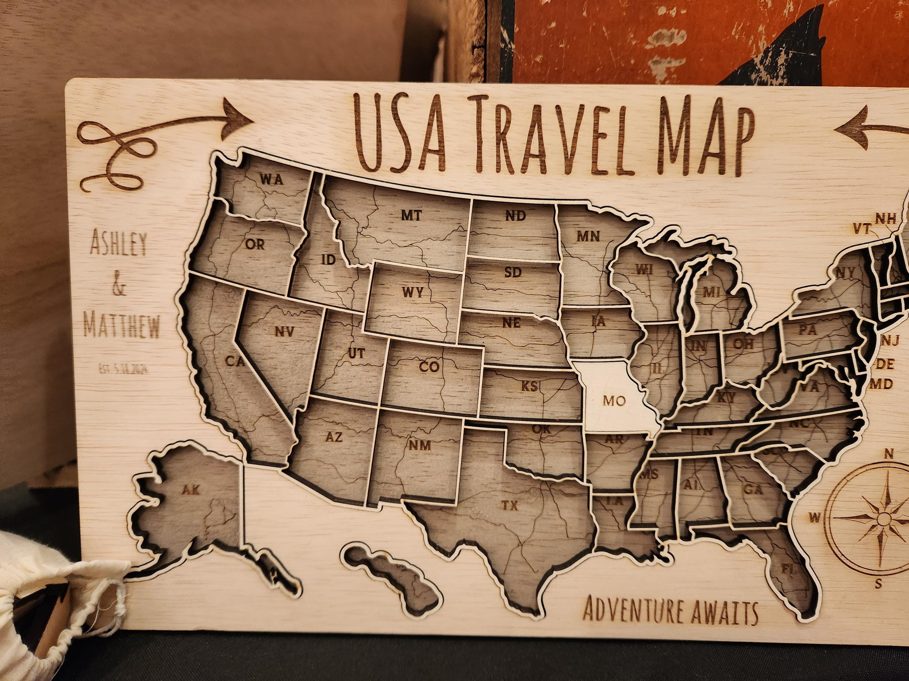Personalized USA Travel Map – Custom Wooden Travel Tracker With 50 ...