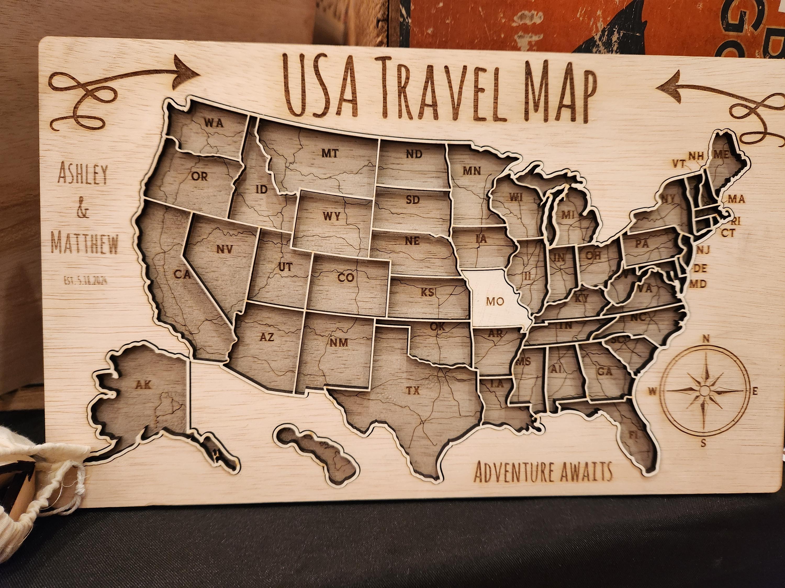 Personalized USA Travel Map – Custom Wooden Travel Tracker With 50 ...