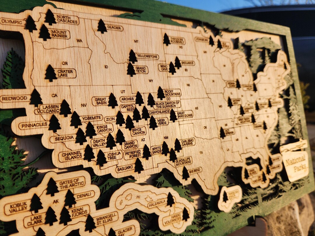 National Park Adventure Map, Wooden National Park Sign, Handmade Gift ...