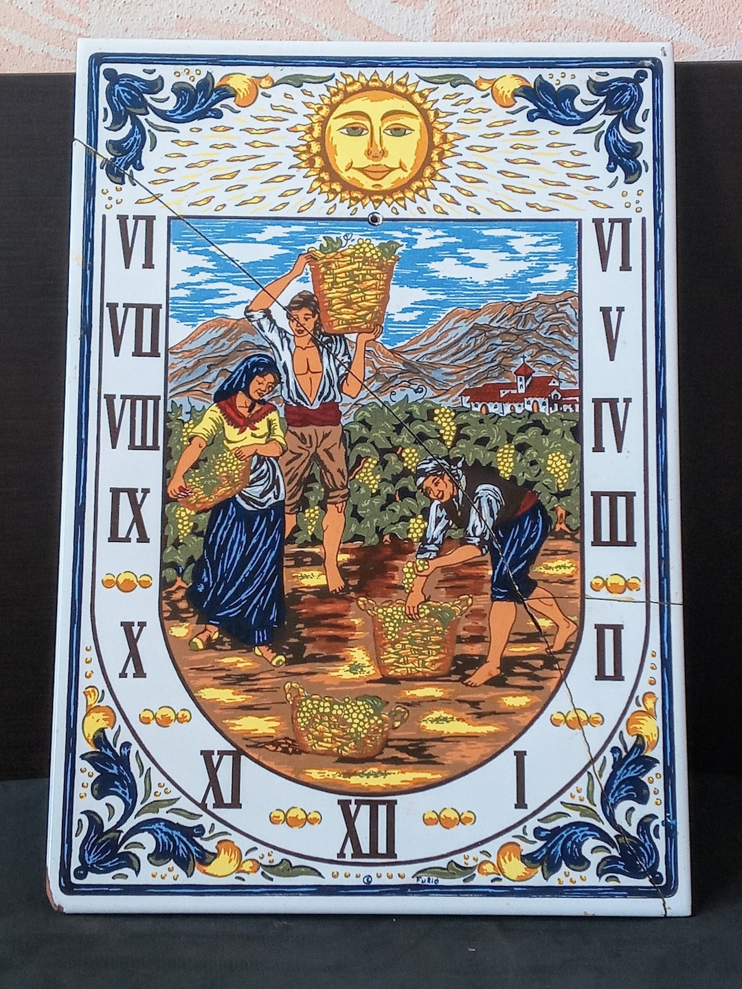 Large Sundial 45 Cm X 32 Cm, in Hand-painted Terracotta Tile and Signed ...