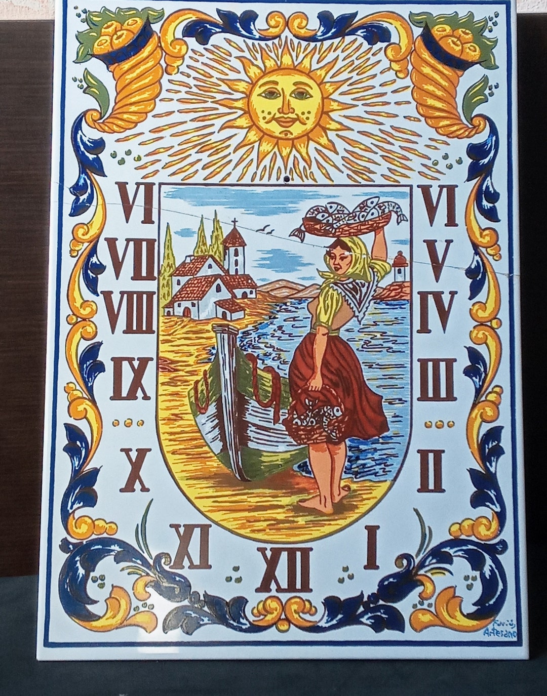 Large Terracotta Tile Sundial Hand Painted and Signed by the Artisan ...