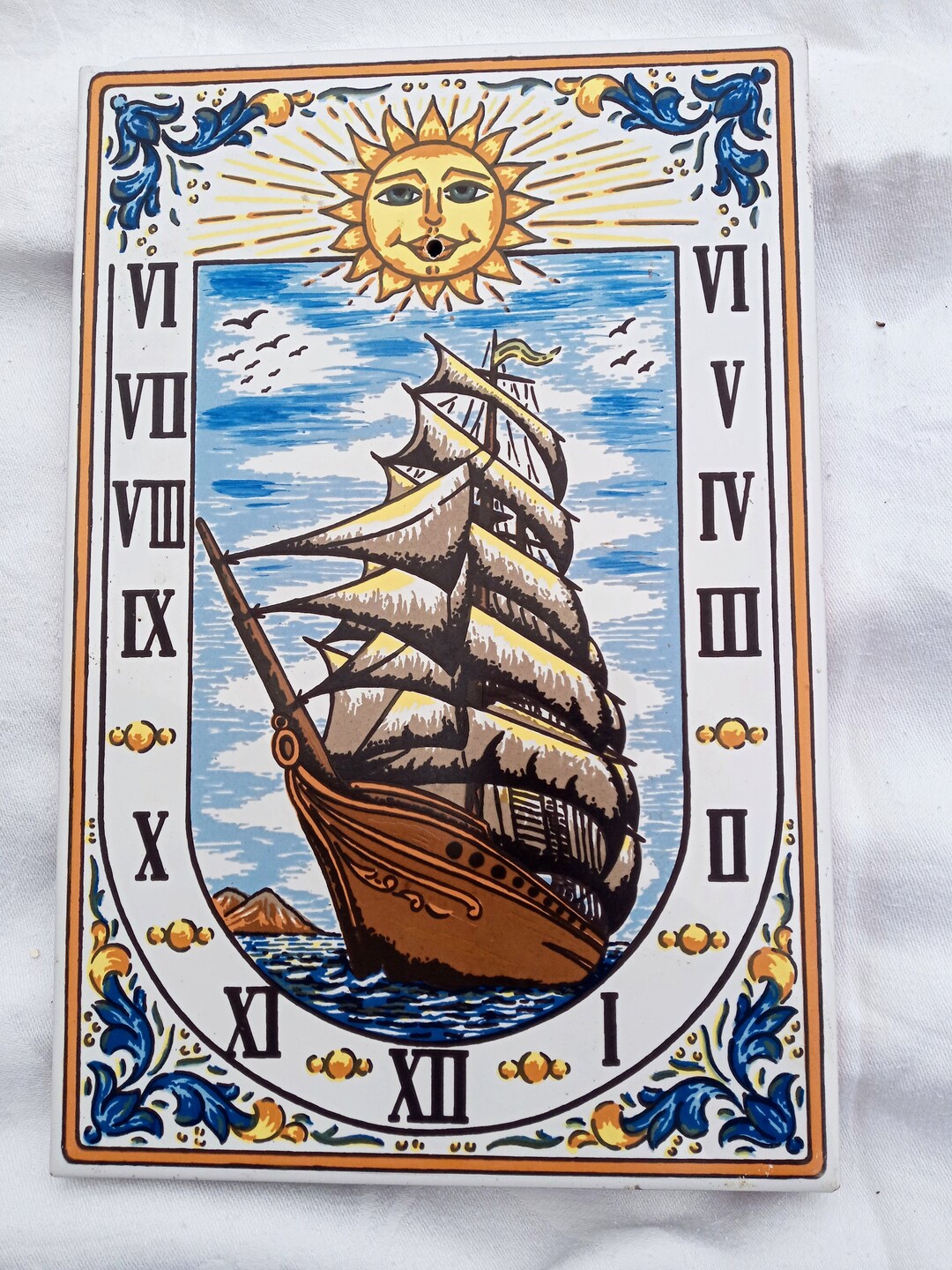 Wonderful Sundial in Terracotta Tiles, Majolica, Astrology Calendar, Nautical, Spanish ...