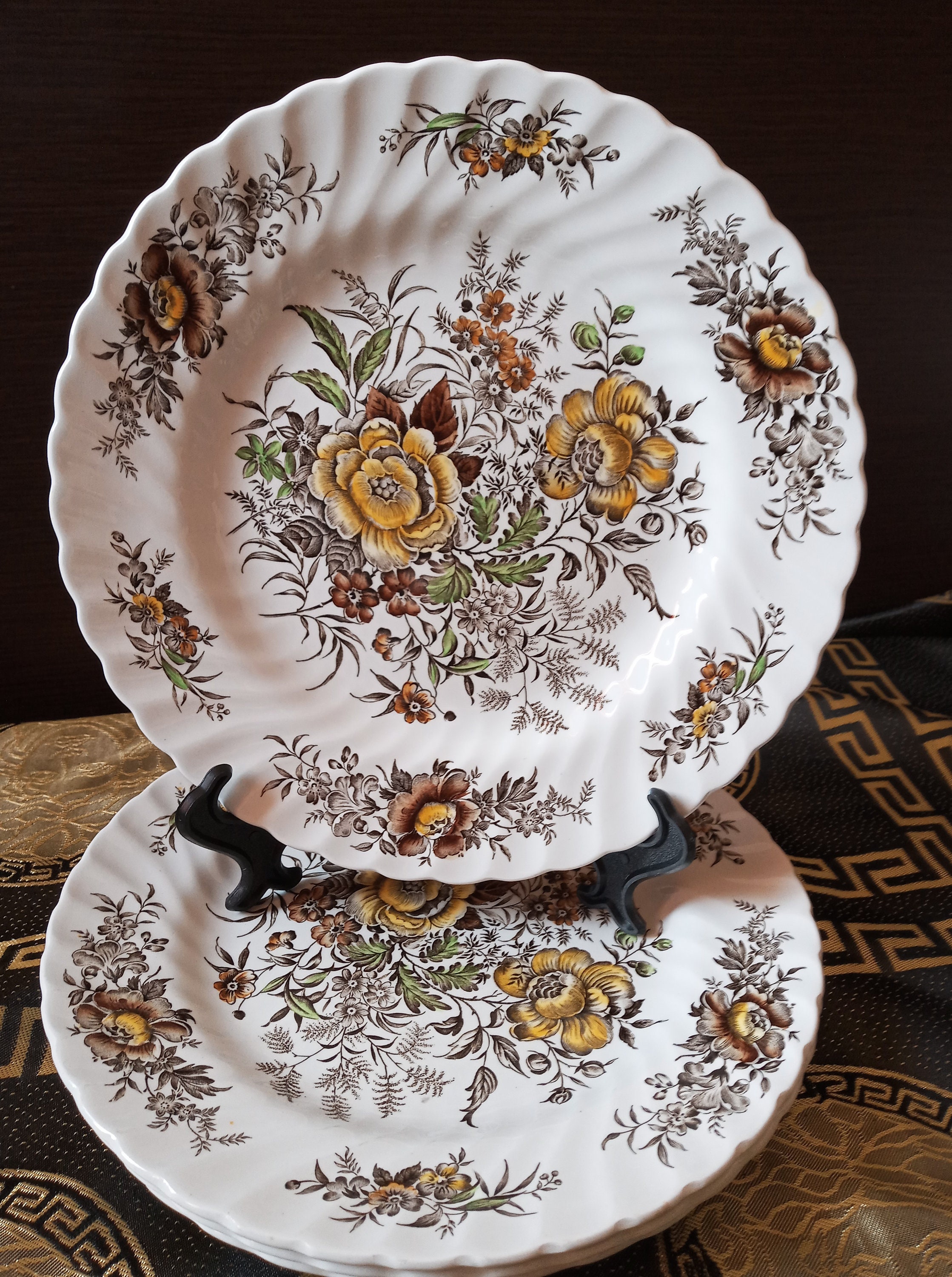 Vintage British Anchor Pottery Plates, beacon Hill Brown Multicolor ...