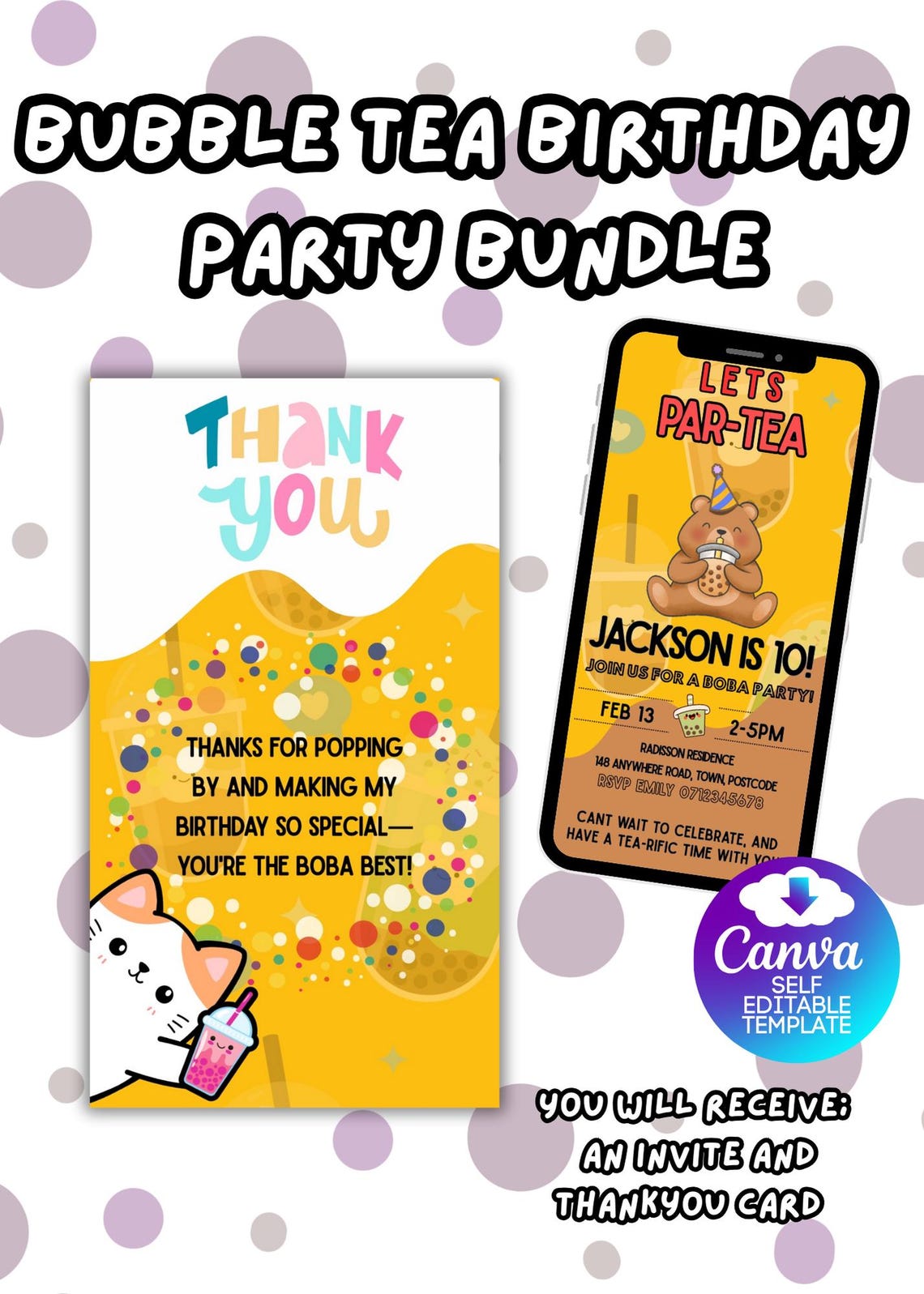 Bubble Tea Birthday, Bubble Tea Party Invite, Boba Party Invite, E ...
