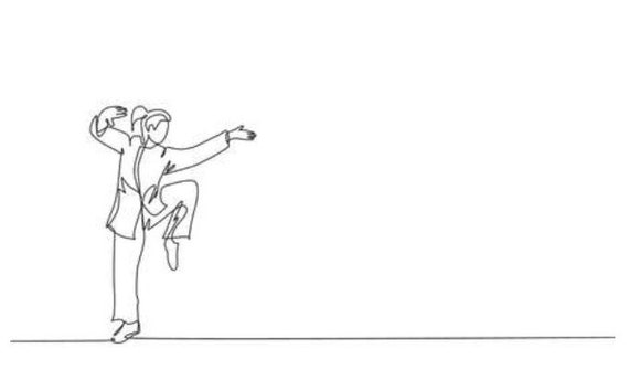 One Continuous Line Drawing Young Master Woman Kung Fu - Etsy