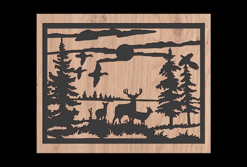 2D CNC Digital File Download - Deer Lake Scene - Aspire | Vectric - Etsy
