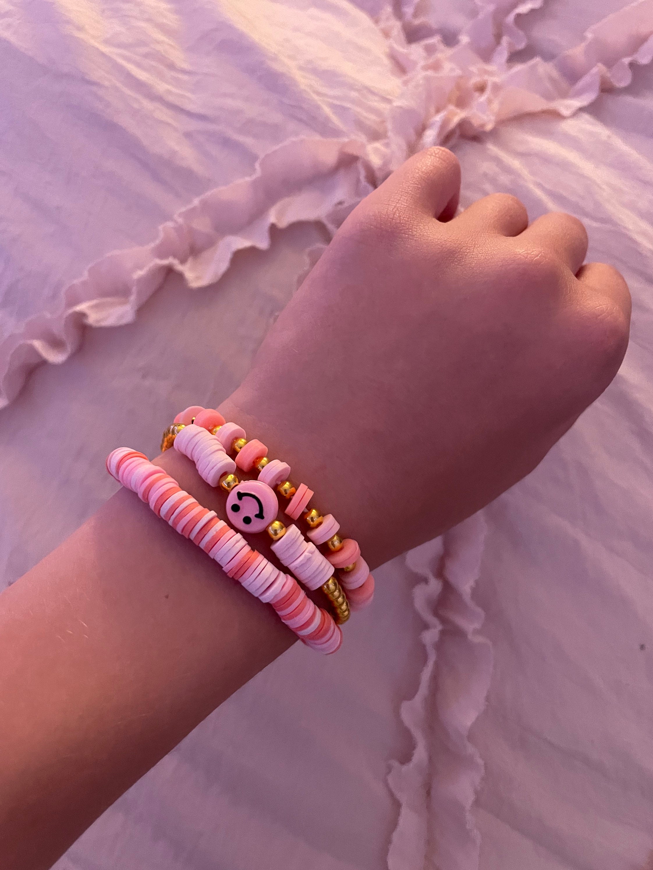 Pink Bracelet Stack Preppy Clay Bead Bracelets 3 Etsy