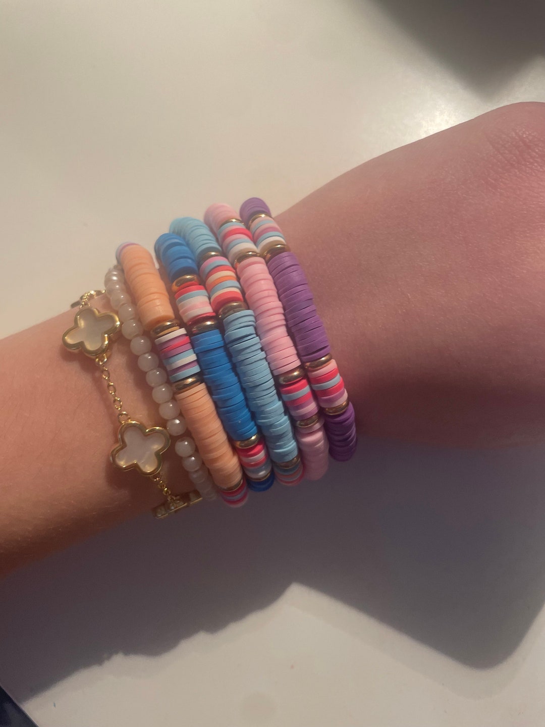 Multi Color Bracelet / Solid Color Clay Bead Bracelet / Spring Bracelet ...