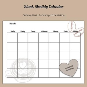 Blank Monthly Calendar Simple Coffee Theme Printable PDF Instant ...