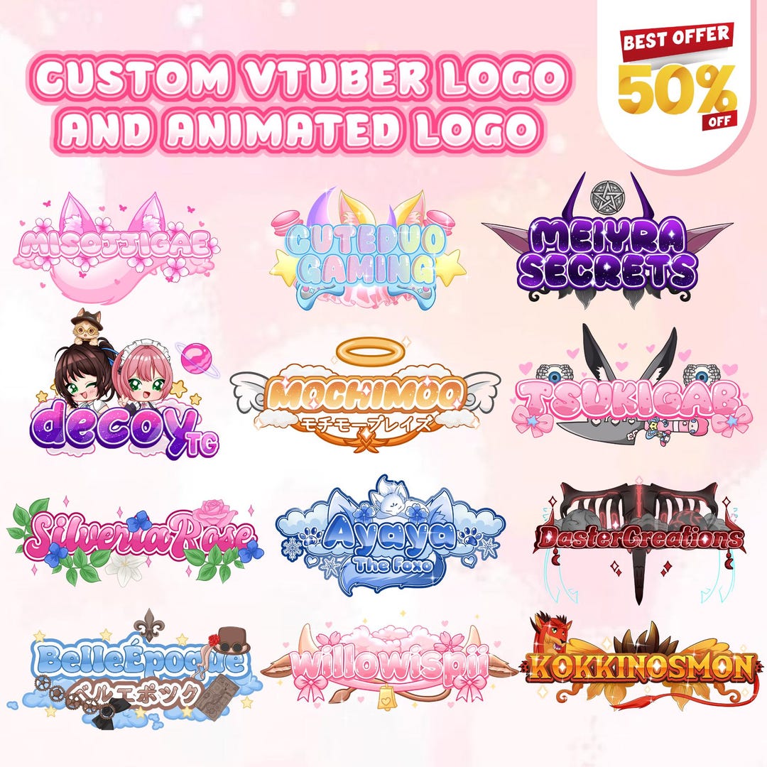 Custom Cute Vtuber Logo Text, Cute Logo, Chibi Logo, Kawaii Logo Text ...