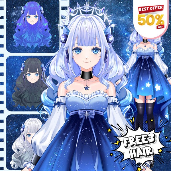 Vtuber Cat Ear Assets 7 Colors Accessory Fur Prop Celestial Magical Magic Fantasy Cosmic ...