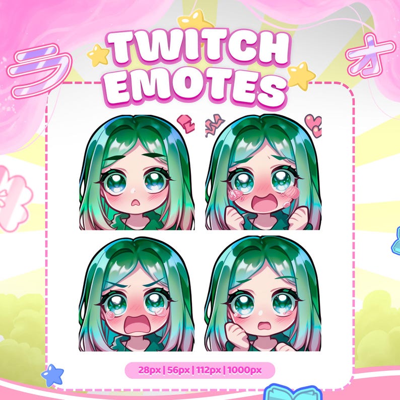 Chibi Green Hair Girl Twitch Emotes Pack (digital Download) - Etsy