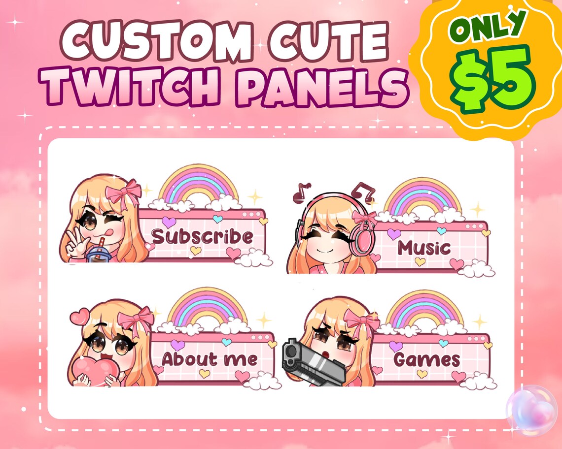 Custom Chibi Cute Twitch Panels for Your Stream / Personalized Twitch ...