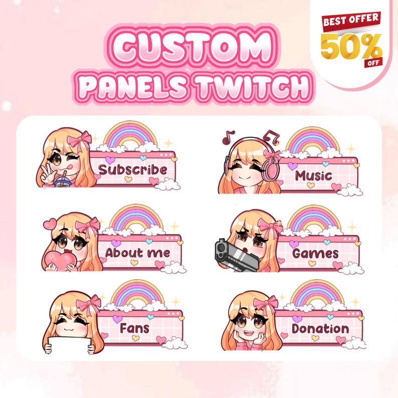 Custom Chibi Twitch Panels | Cute Stream Panels (PNG & PSD) - Etsy