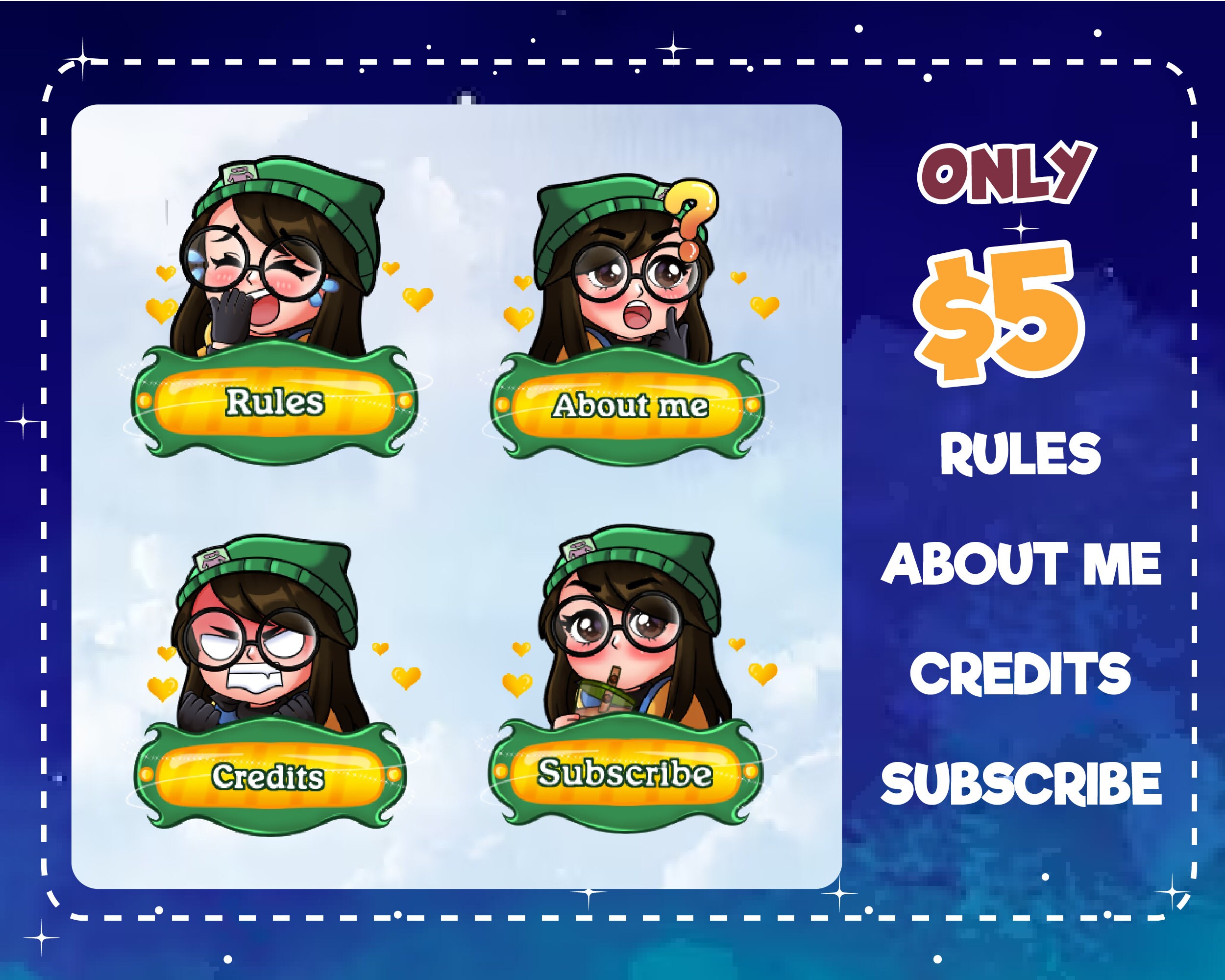 Custom Chibi Cute Twitch Panels for Your Stream / Personalized - Etsy