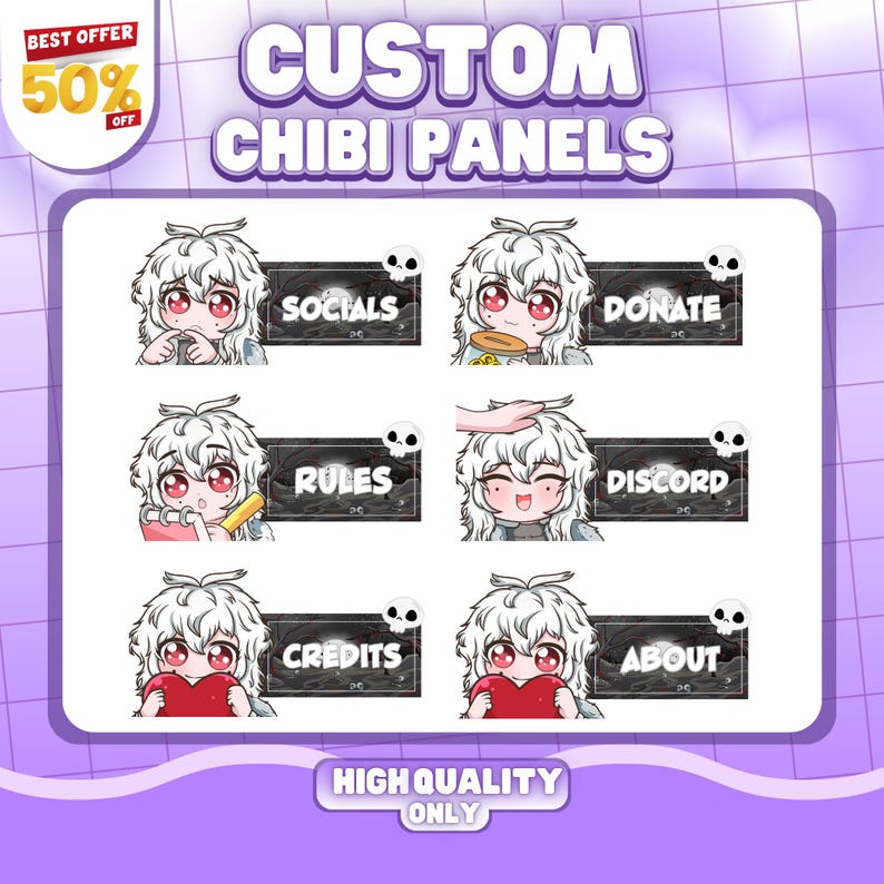 Custom Chibi Twitch Panels | Cute Stream Panels (PNG & PSD) - Etsy