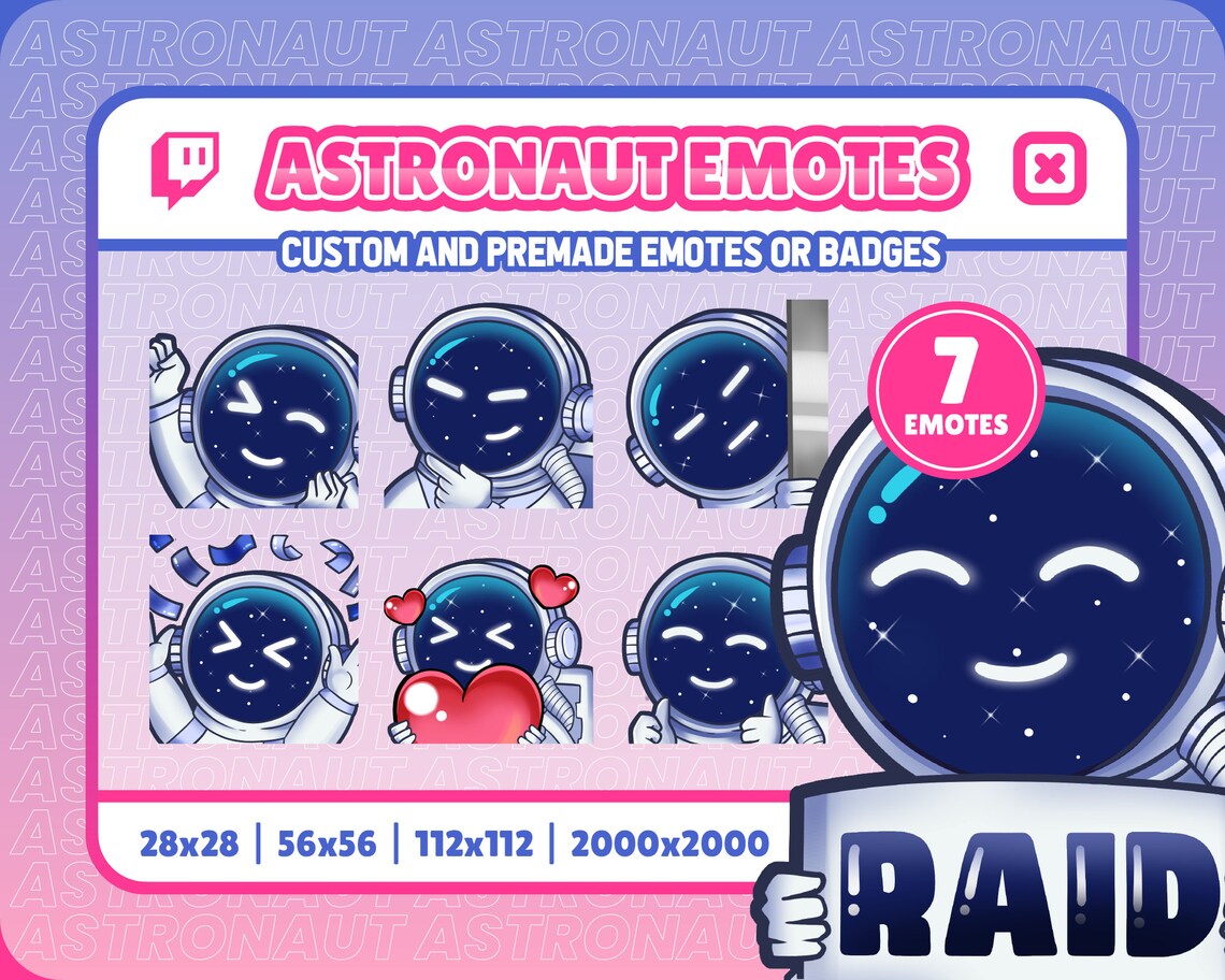 Astronaut Twitch Emotes Pack, Character Twitch Emotes, Emotes Pack for ...