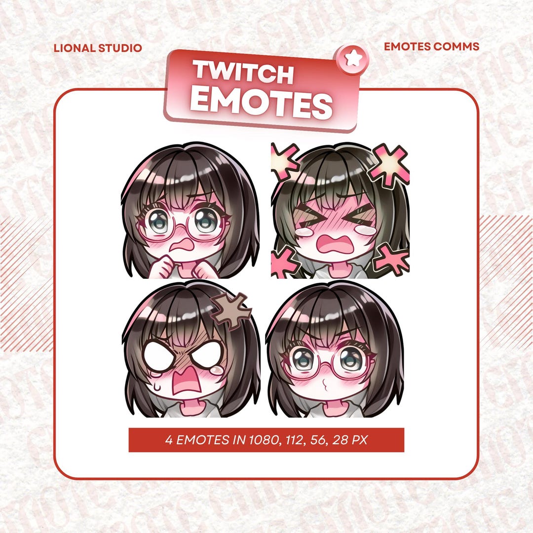Chibi Girl Black Hair Twitch Emote Pack 4x, Twitch Emotes, Emoji Emote ...