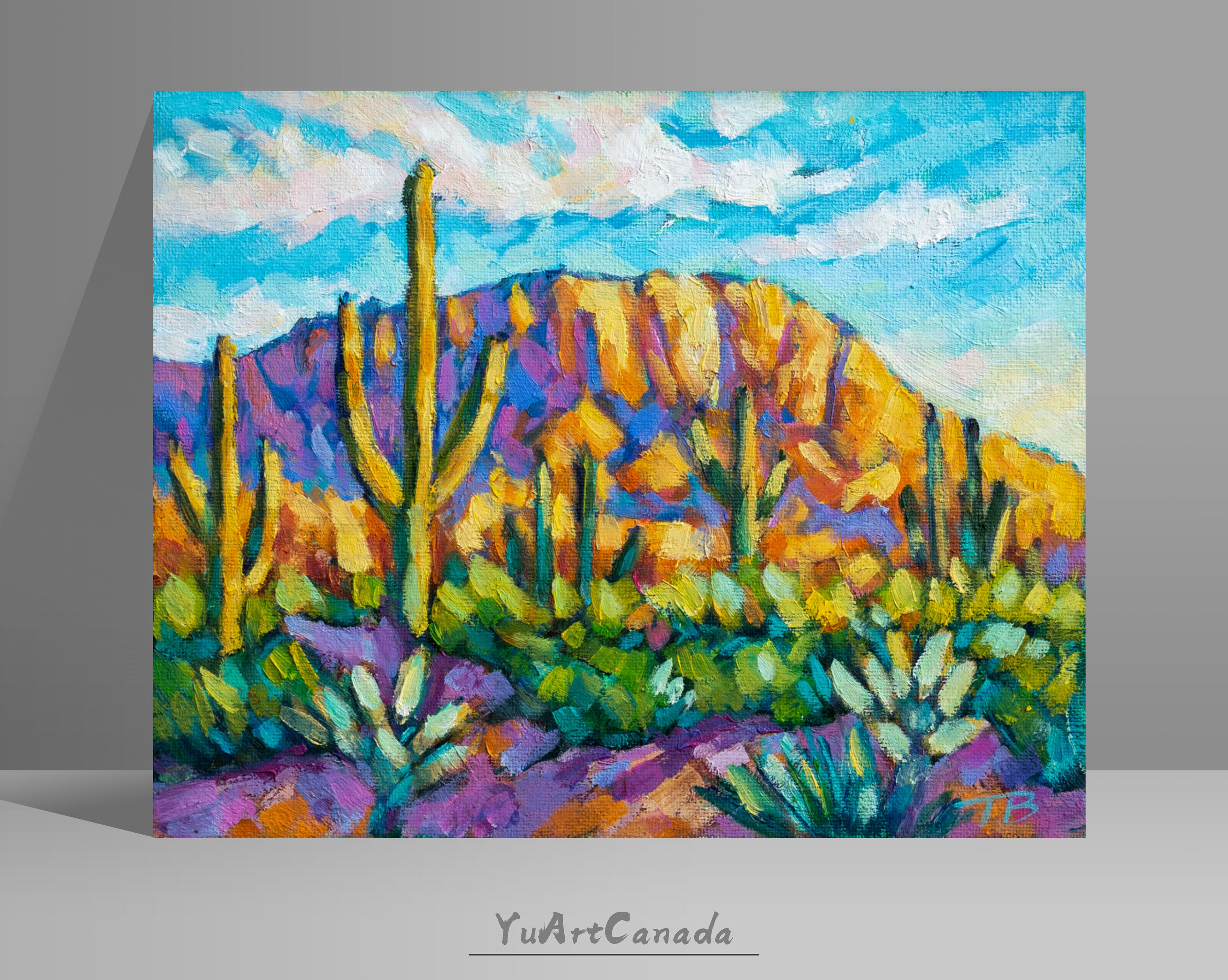 Arizona Landscape Painting Mountain Art Saguaro Painting Original Oil ...