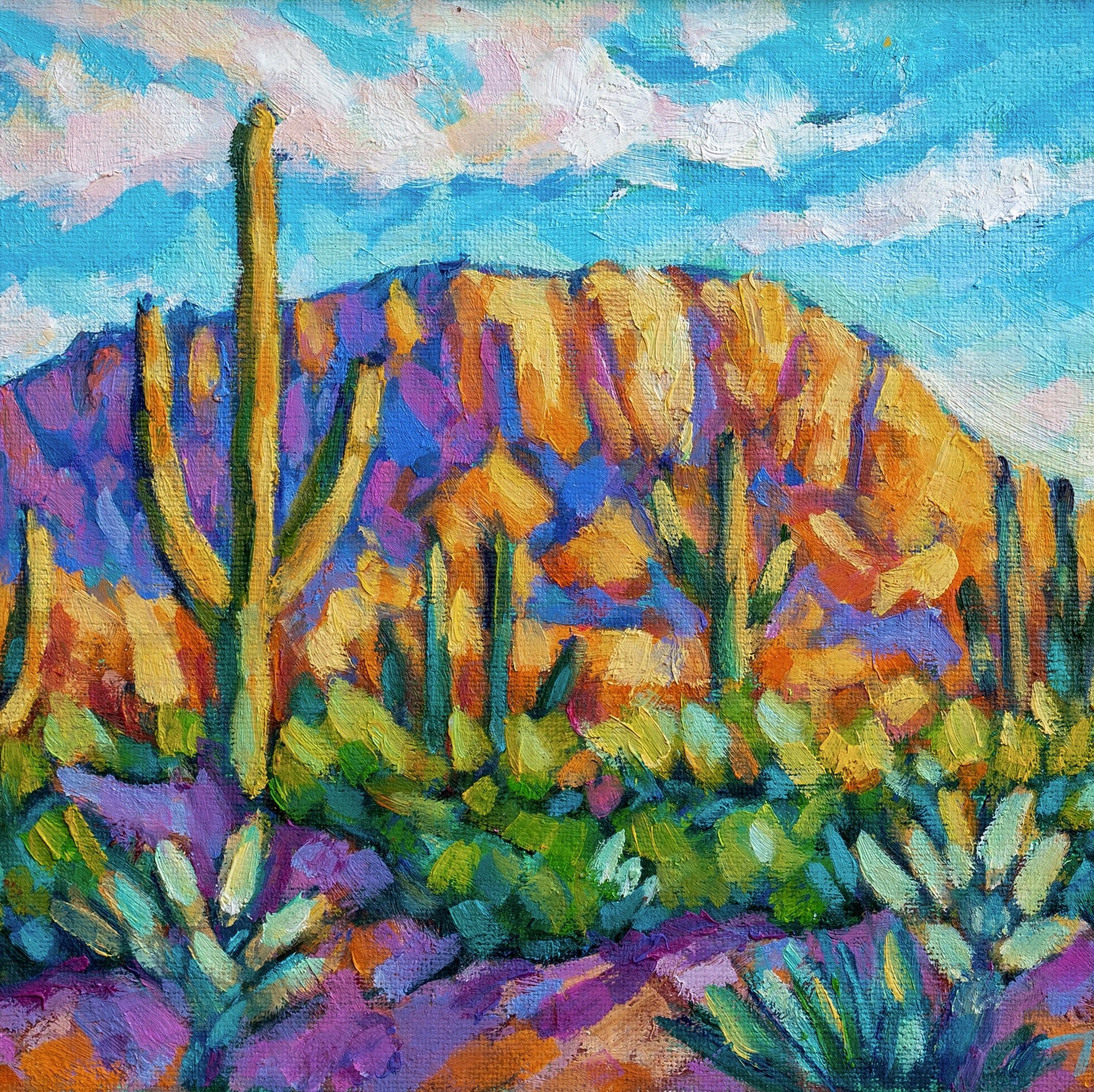 Arizona Landscape Painting Mountain Art Saguaro Painting Original Oil ...