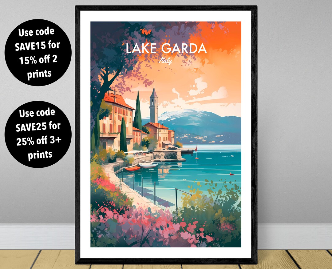 Lake Garda Italy Travel Poster Art Print, Lake Garda Travel Poster ...